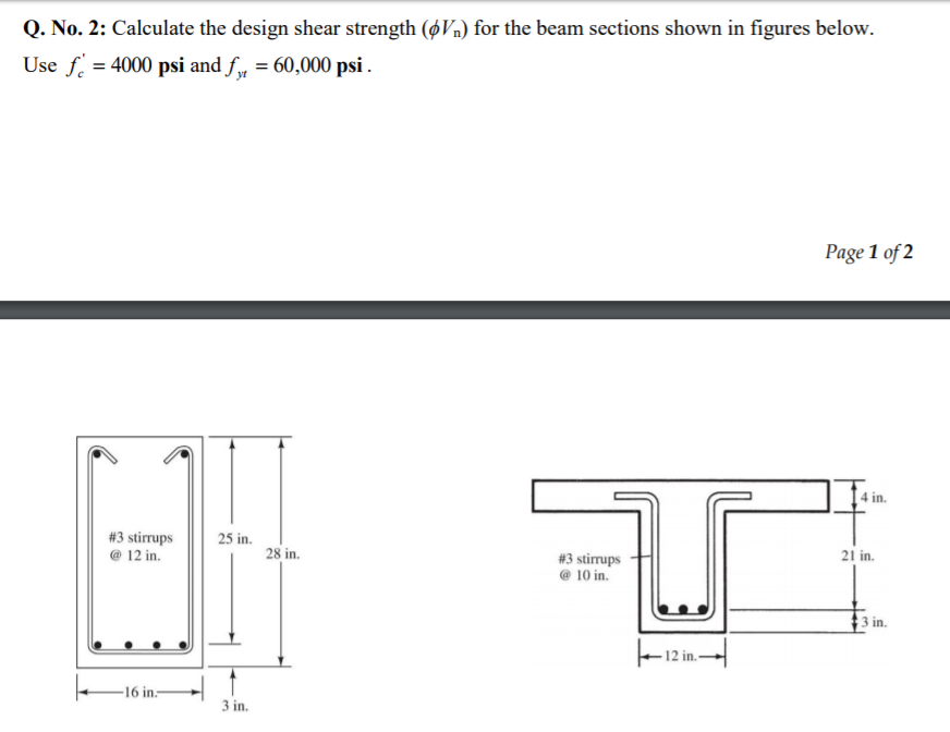 Solved Q. No. 2: Calculate the design shear strength (01') | Chegg.com