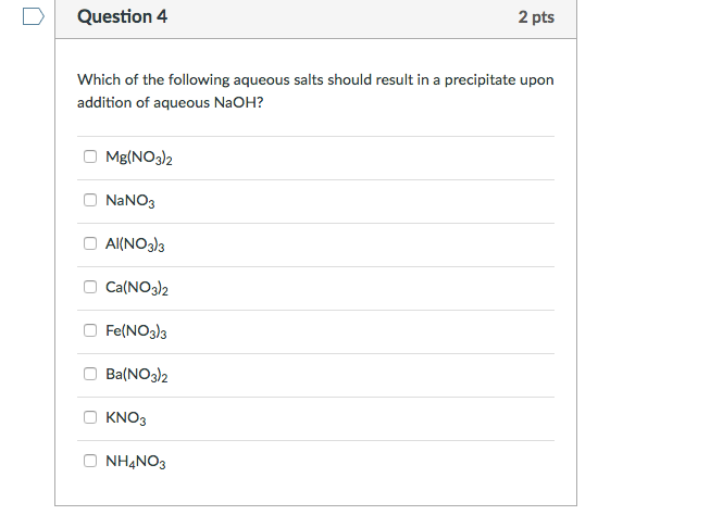 Solved Which of the following aqueous salts should result in | Chegg.com