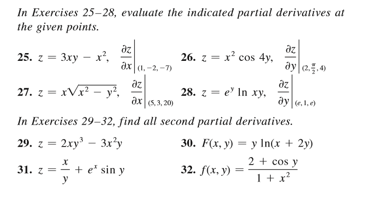 Solved In Exercises 25-28, evaluate the indicated partial | Chegg.com
