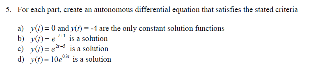 For each part, create an autonomous differential | Chegg.com