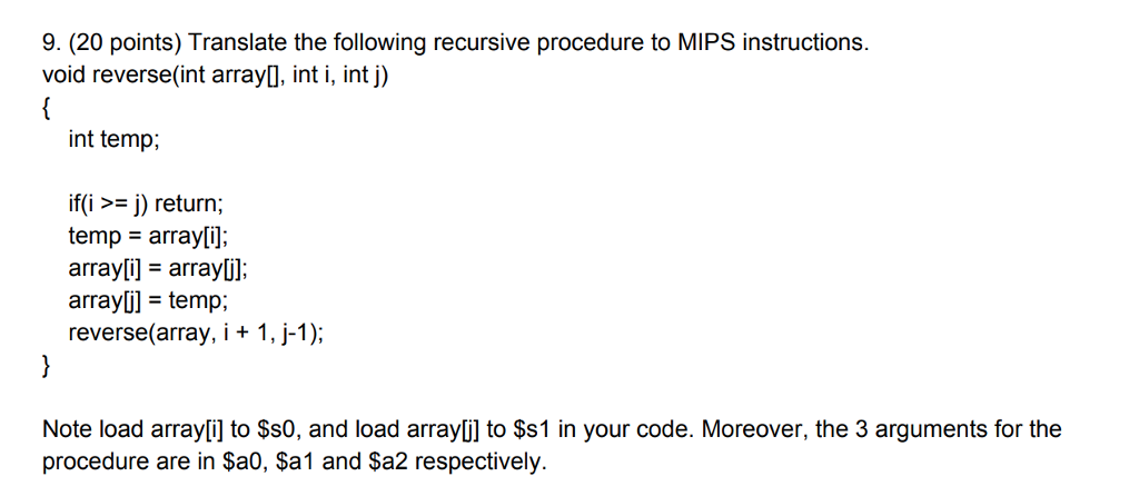 Solved 9. (20 points) Translate the following recursive | Chegg.com