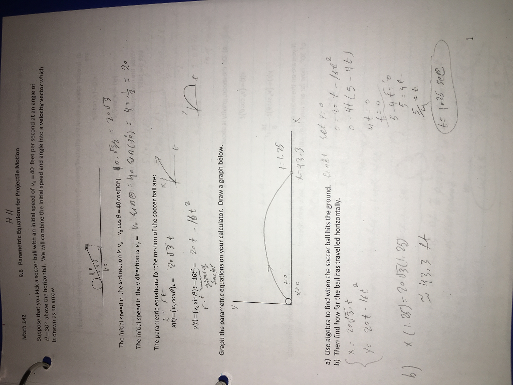 Solved Parametric Equations for Projectile Motion Suppose | Chegg.com