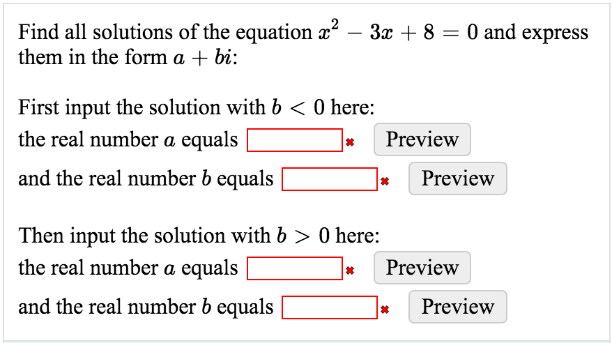Solved Find all solutions of the equation x^2 - 3x + 8 = 0 | Chegg.com