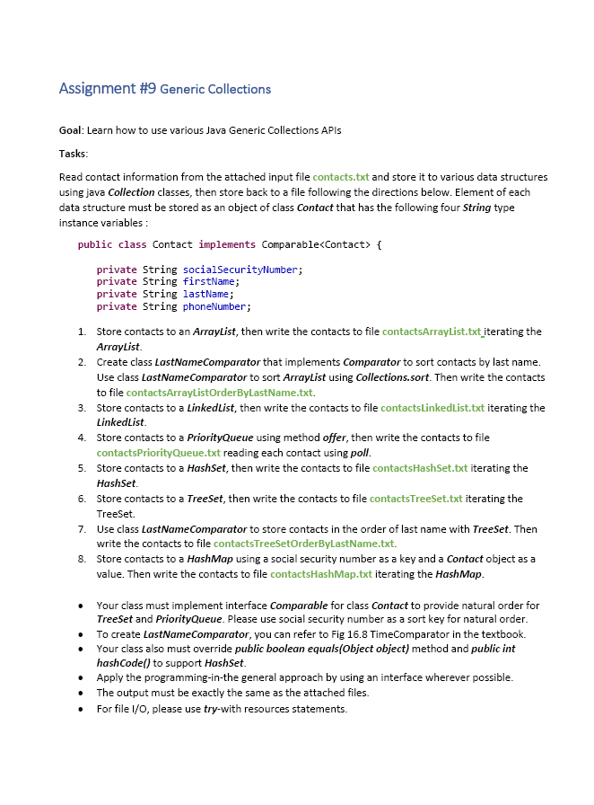 Solved Assignment #9 Generic Collections Goal: Learn how to | Chegg.com