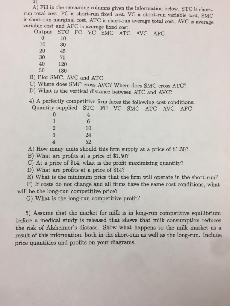 Solved A) Fill in the remaining columns given the | Chegg.com