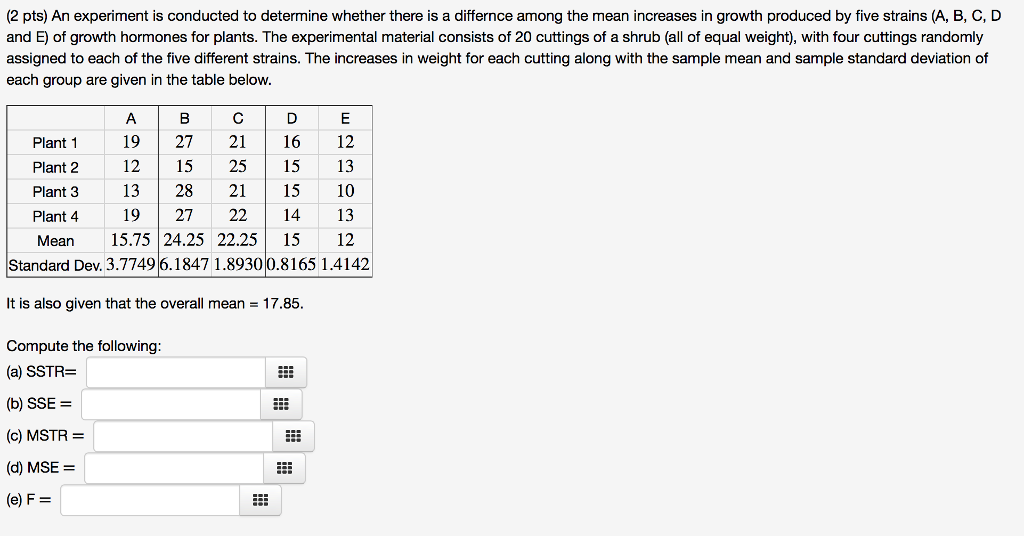 Solved (2 pts) An experiment is conducted to determine | Chegg.com