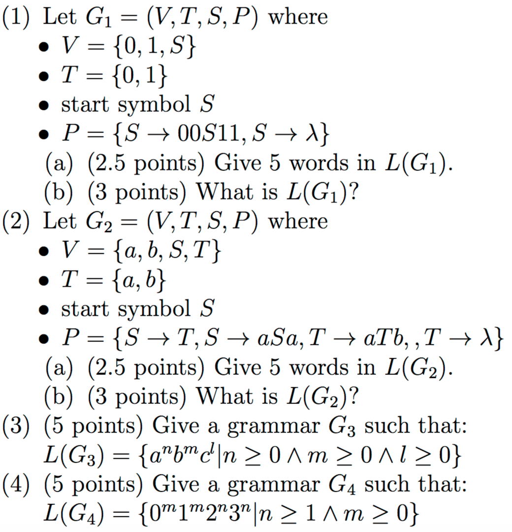 Solved Let G1 = (V,T,S,P) where V = {0,1,5} T = {0,1} | Chegg.com