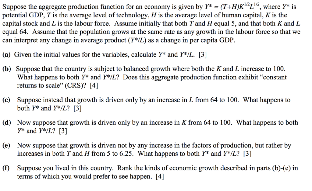 Solved Suppose the aggregate production function for an | Chegg.com