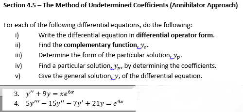 Solved The Method of Undetermined Coefficients (Annihilator | Chegg.com