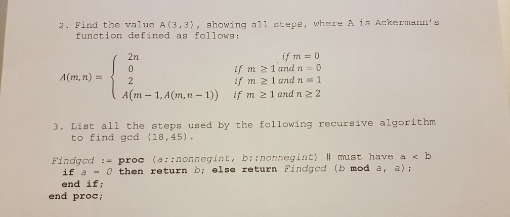 Solved 2. Find the value A (3,3), showing all steps, where A | Chegg.com