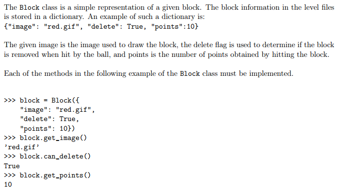 Solved The Block class is a simple representation of a given | Chegg.com