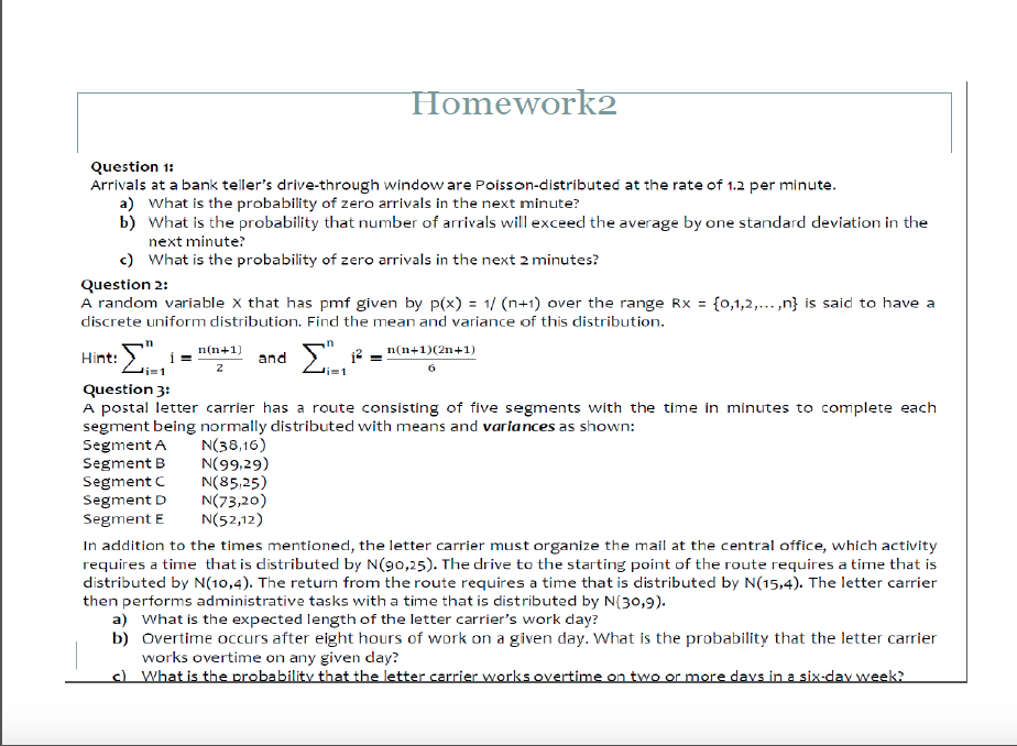 Solved omework2 Question 1: Arrivals at a bank teller's | Chegg.com