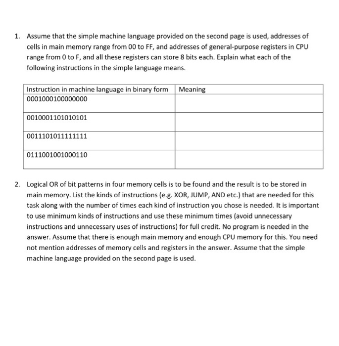 Solved Assume that the simple machine language provided on | Chegg.com