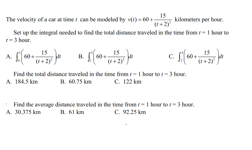 Solved The velocity of a car at time t can be modeled by | Chegg.com