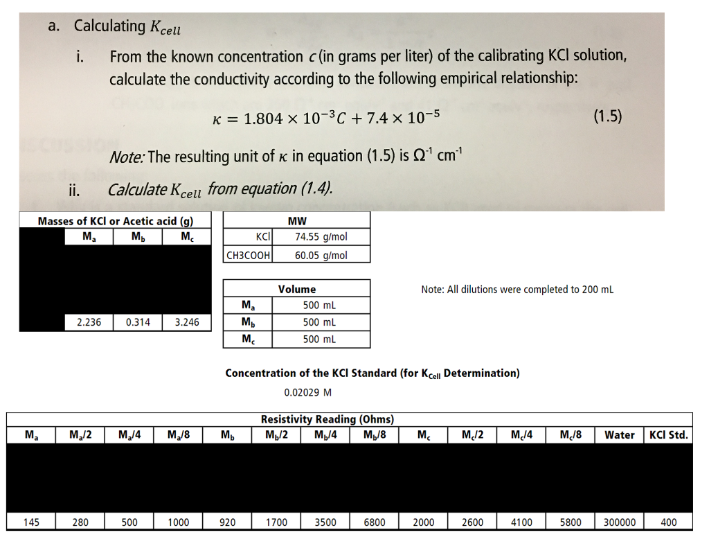 Solved Calculating k_cell From the known concentration c | Chegg.com