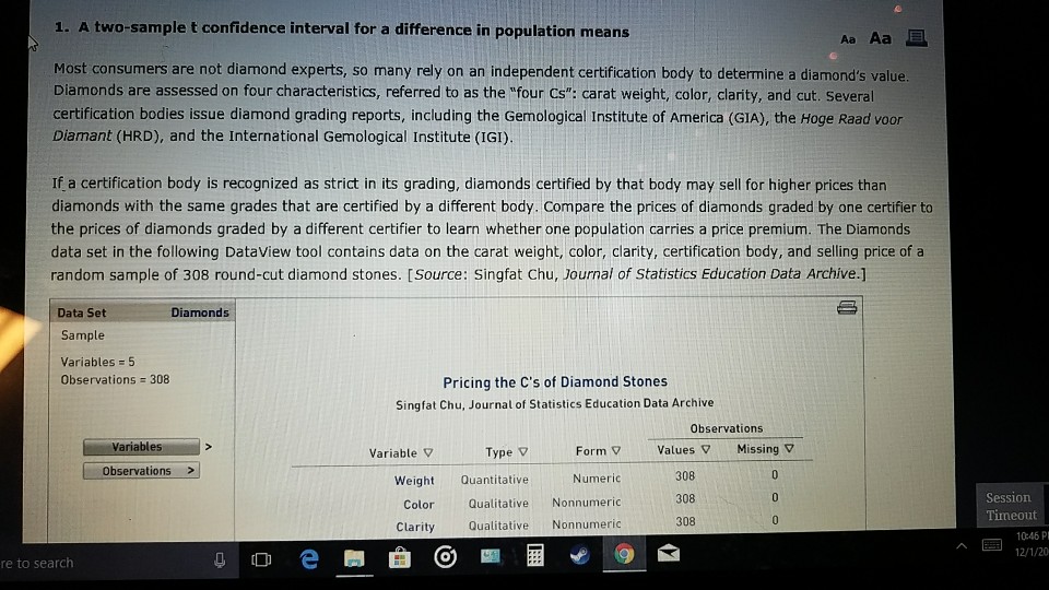 1. A two-sample t confidence interval for a | Chegg.com