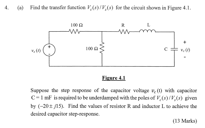 Solved Find the transfer function V_c(s)/V_(s) for the | Chegg.com