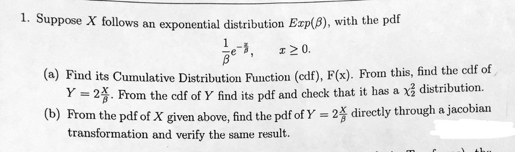 Solved Suppose X follows an exponential distribution | Chegg.com