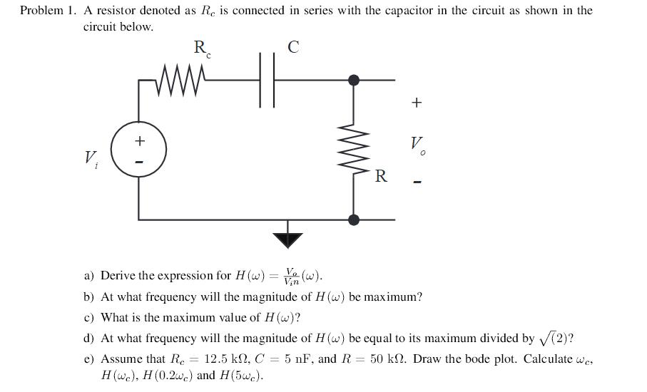 Solved Problem 1. A resistor denoted as Rc is connected in | Chegg.com Solved Problem 1. A resistor denoted as Rc is connected in | Chegg.com