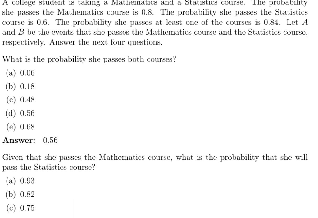 Solved A College Student Is Taking A Mathematics And A Chegg