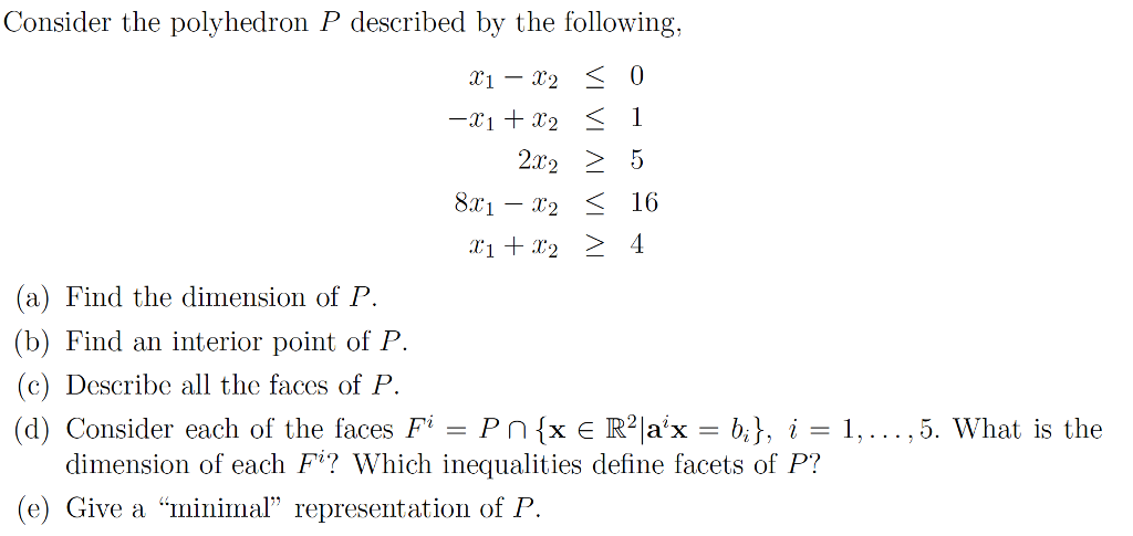 Solved Consider the polyhedron P described by the following, | Chegg.com