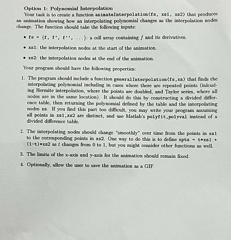 Solved Option 1: Polynomial Interpolation Your task is to | Chegg.com