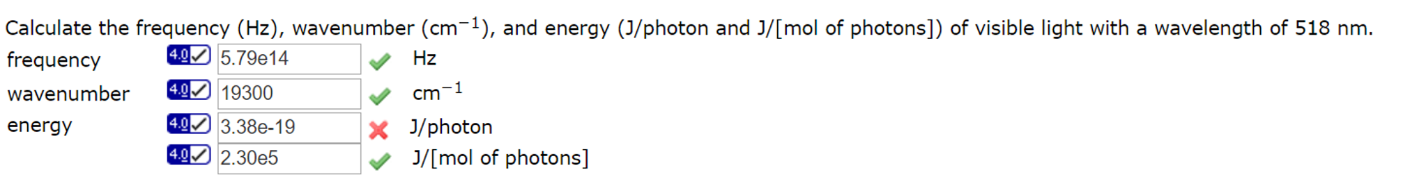 Solved Calculate the frequency (Hz), wavenumber (cm^-1), and | Chegg.com