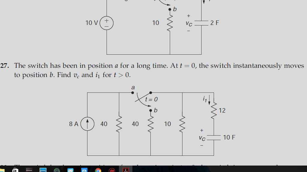 Solved 10 V(+ 10 27. The switch has been in position a for a | Chegg.com