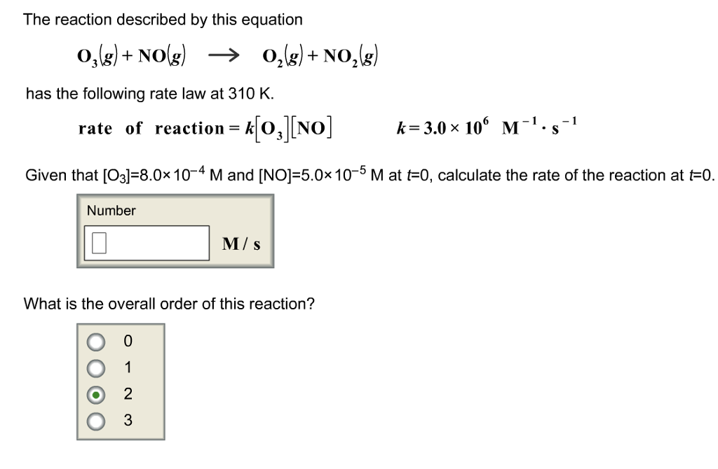 Solved The reaction described by this equation 03(g) + NO(g) | Chegg.com
