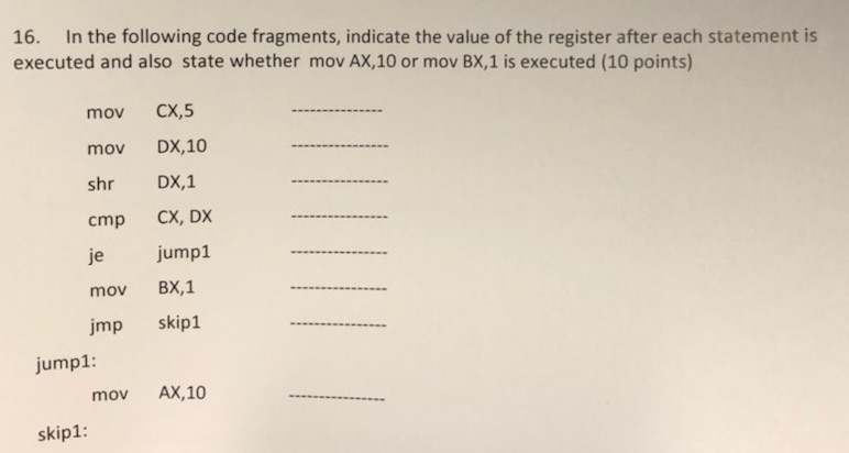 Solved 16. In the following code fragments, indicate the | Chegg.com