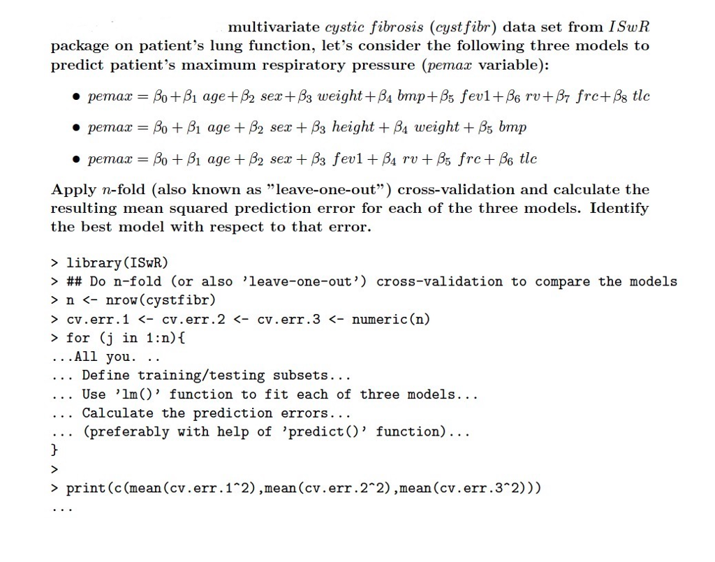 multivariate cystic fibrosis (cyst fibr) data set | Chegg.com