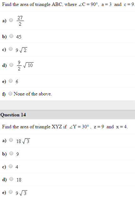 Solved Find the area of triangle ABC, where C = 90 degree, | Chegg.com