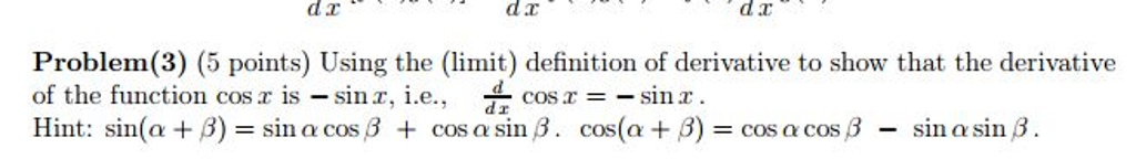Solved Using the (limit) definition of derivative to show | Chegg.com