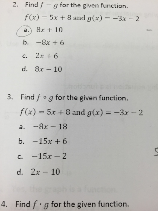 Solved Find f-g for the given function. f(x)=5x+8 and | Chegg.com