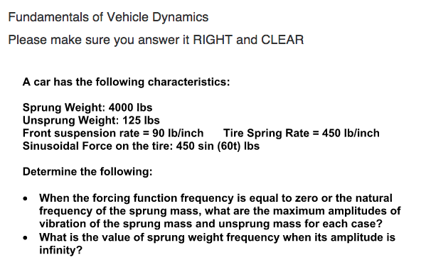 Solved Fundamentals of Vehicle Dynamics Please make sure you | Chegg.com