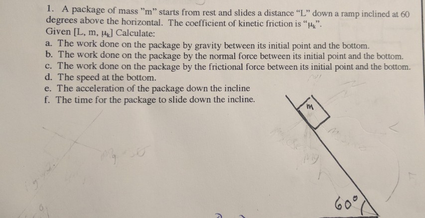 Solved 1. A package of mass "m" starts from rest and slides | Chegg.com