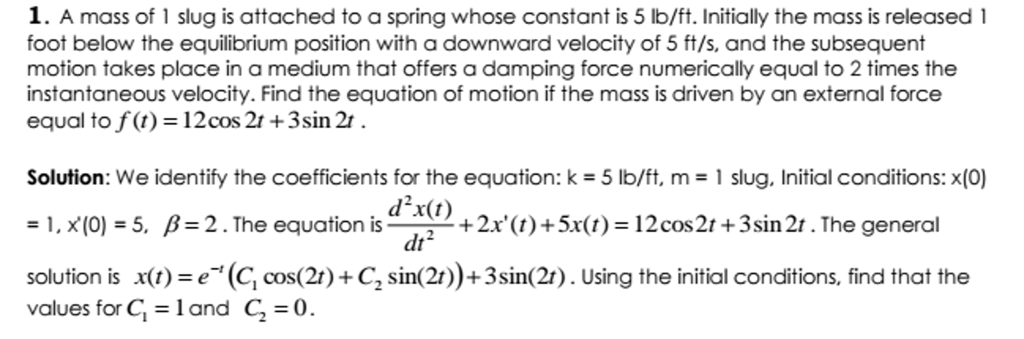Solved A mass of 1 slug is attached to a spring whose | Chegg.com