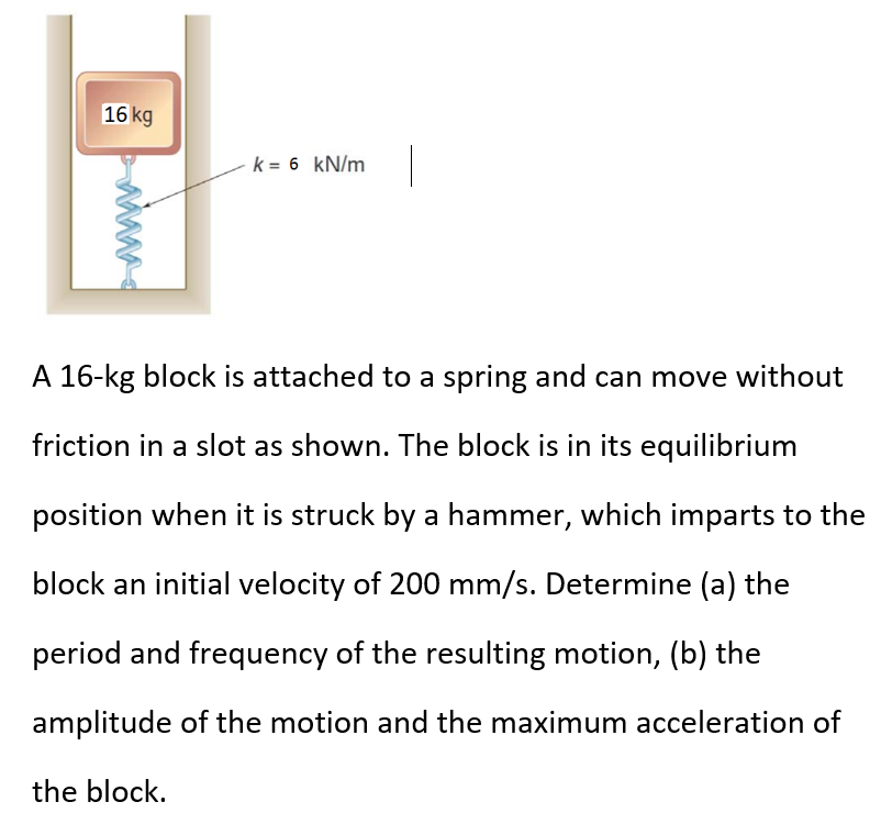 Solved A 16 kg block is attached to a spring and can move | Chegg.com