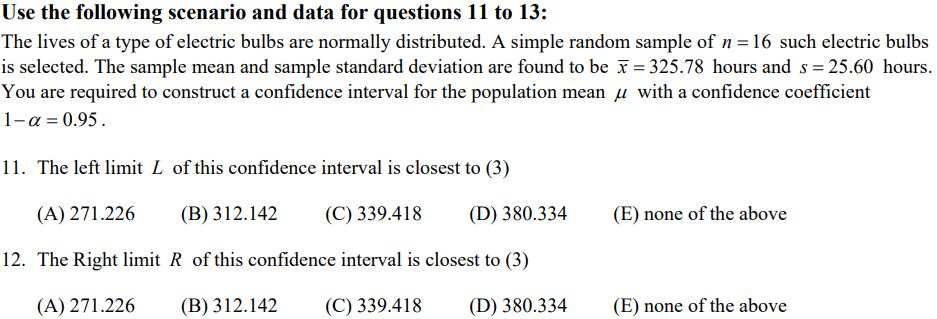 Solved Use the following scenario and data for questions 11 | Chegg.com