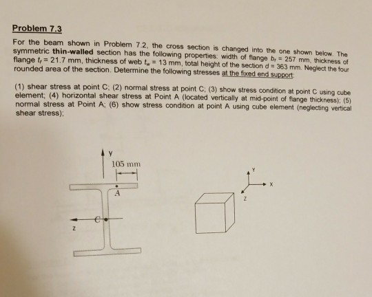 Problem 7.3 For the beam shown in Problem 7.2, the | Chegg.com