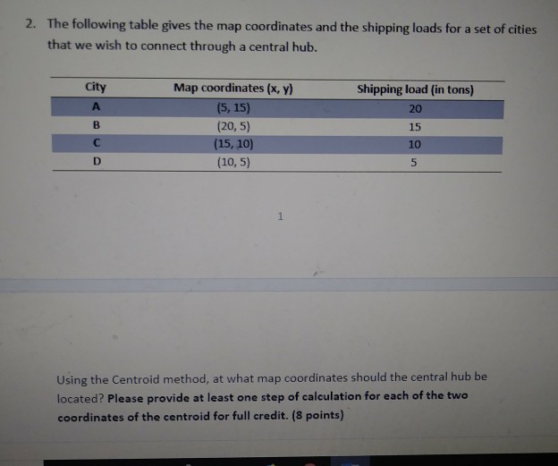 Solved The following table gives the map coordinates and the | Chegg.com