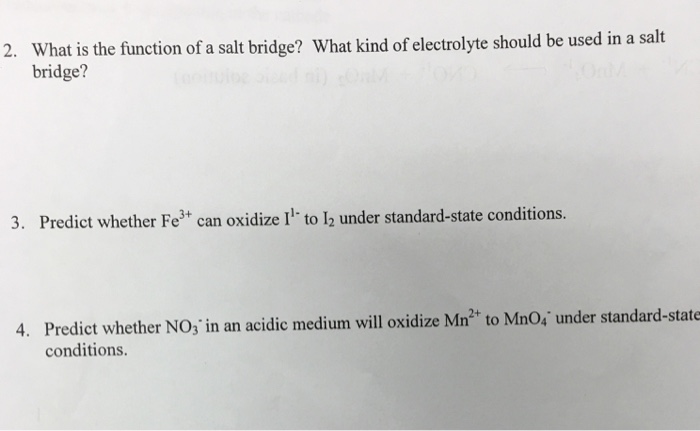 Solved What is the function of a salt bridge? What kind of | Chegg.com