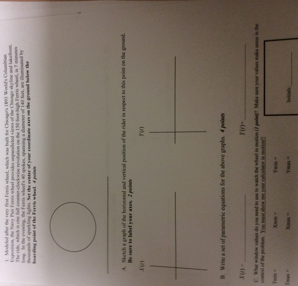 Solved please help me with this ferris wheel problem, its | Chegg.com