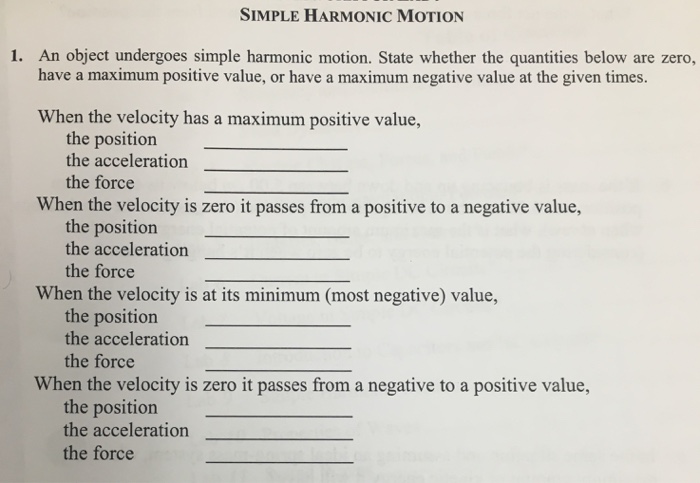 Solved An object undergoes simple harmonic motion. State | Chegg.com