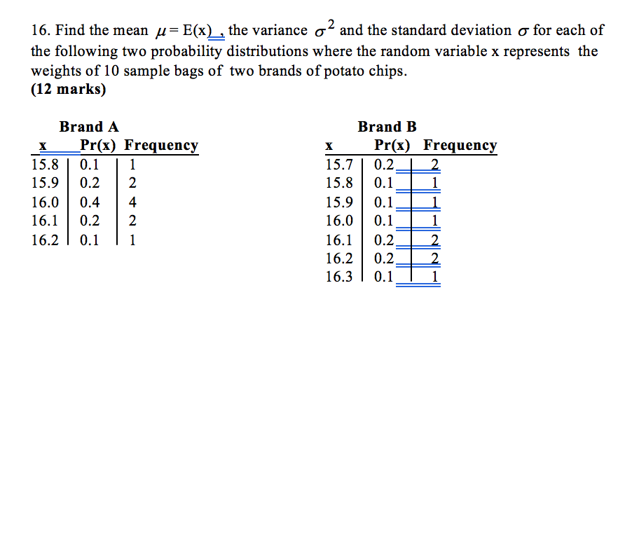 Solved 16. Find the mean ? E(x, the variance ?2 and the | Chegg.com