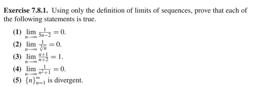 Solved Exercise 7.8.1. Using only the definition of limits | Chegg.com Solved Exercise 7.8.1. Using only the definition of limits | Chegg.com