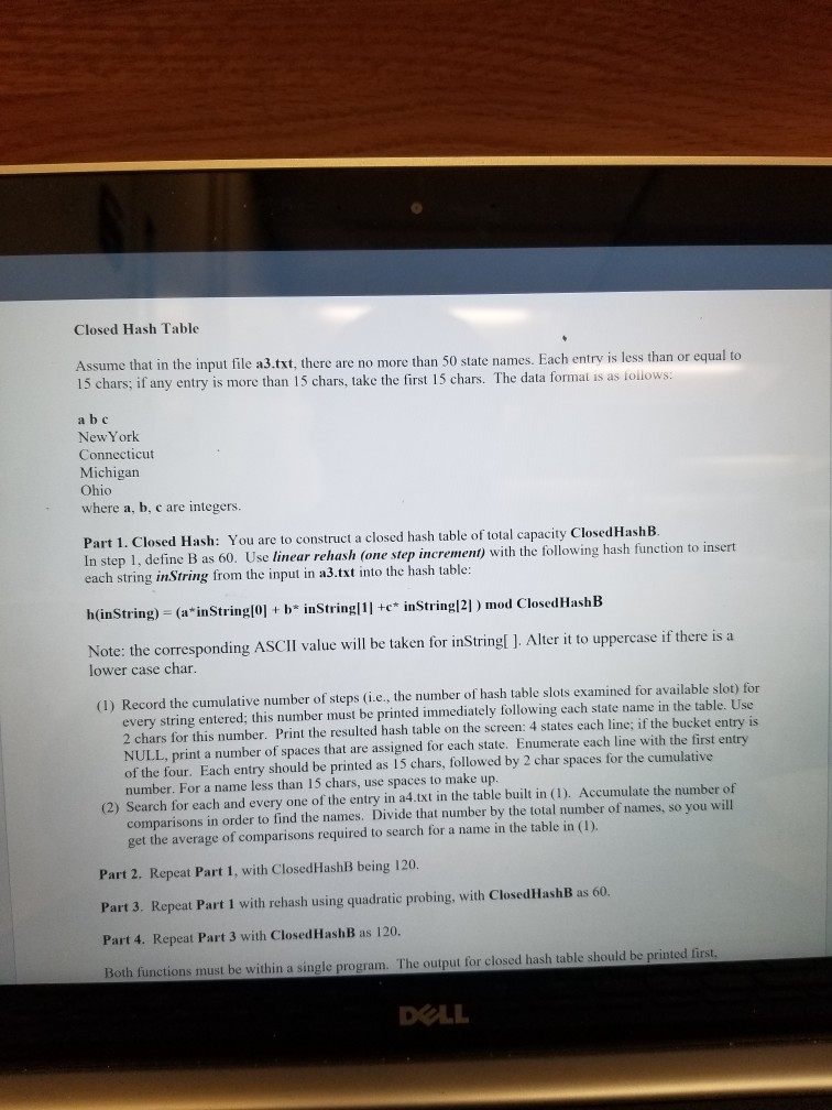 Closed Hash Table Assume that in the input file | Chegg.com