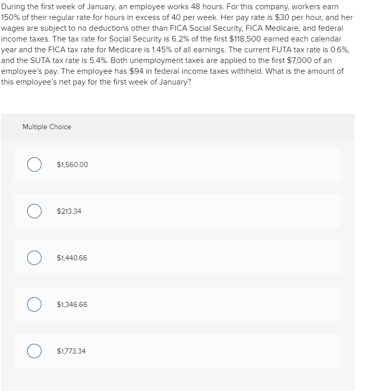 Solved During the first week of January, an employee works | Chegg.com