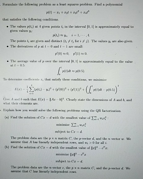 Solved Formulate the following problem as a least squares | Chegg.com