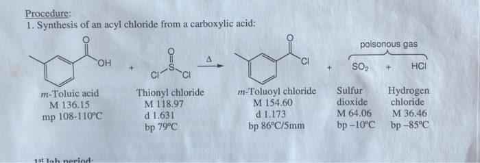 Solved Synthesis of an acyl chloride from a carboxylic acid: | Chegg.com